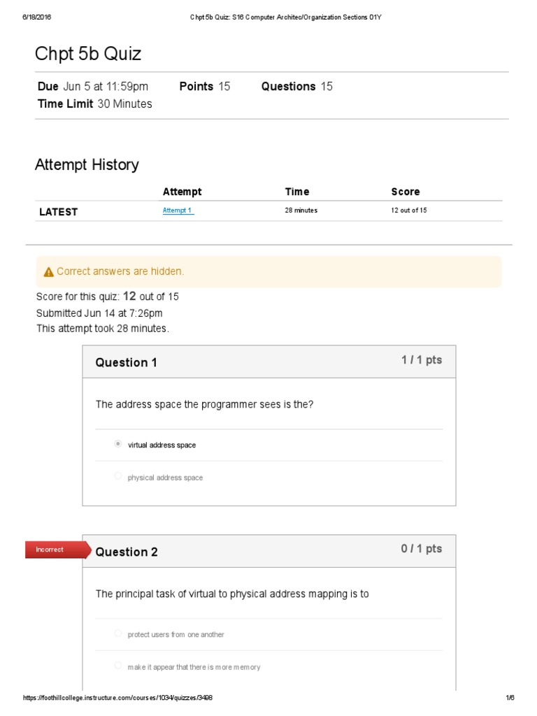 CHPT 5b Quiz - S16 Computer Architec - Organization Sections 01Y PDF | Download Free PDF | Cpu ...
