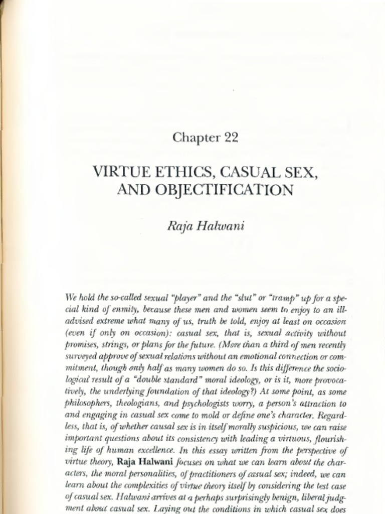 Halwani Virtue Ethics Casual Sex And Objectification Pdf Human Sexual Activity Virtue