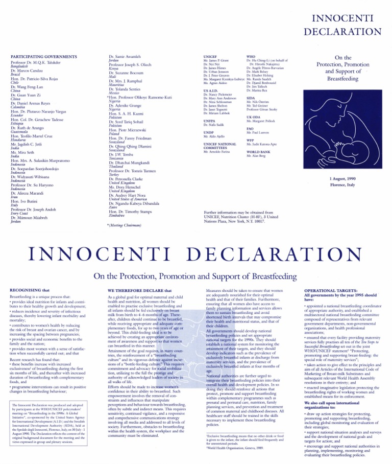 Innocenti Declaration 1990 Pdf Breastfeeding Health Policy