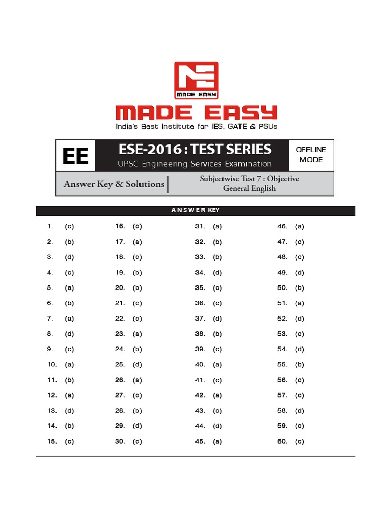 Ese-2016: Test Series: Answer Key & Solutions | PDF