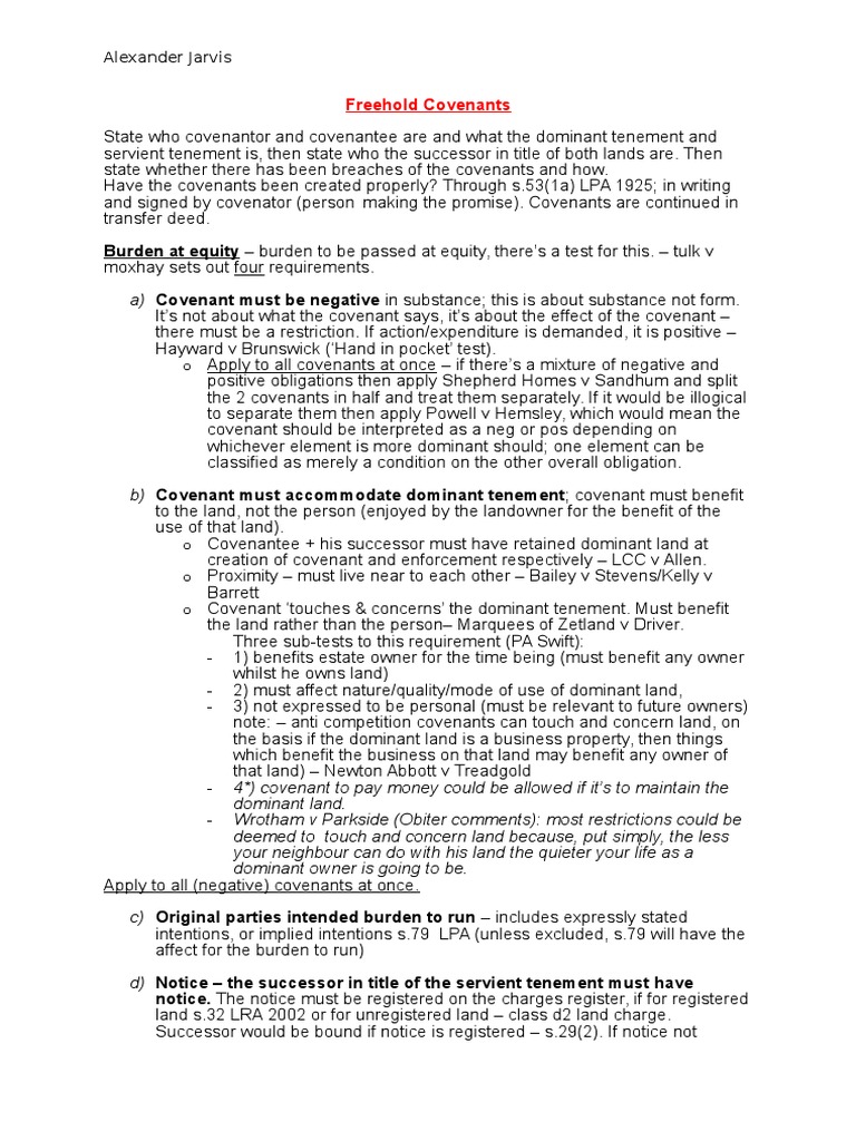 Freehold Covenants Land Law - A Simplifi | PDF | Covenant (Law) | Virtue