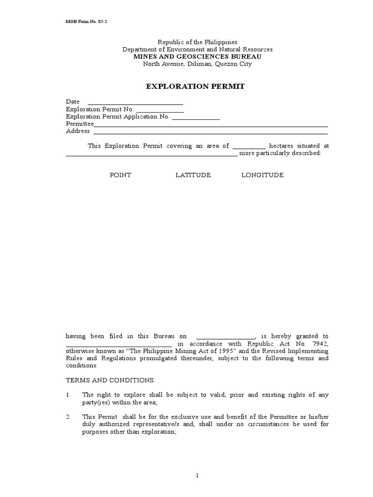 Exploration Permit: Mines and Geosciences Bureau | PDF | United Nations ...