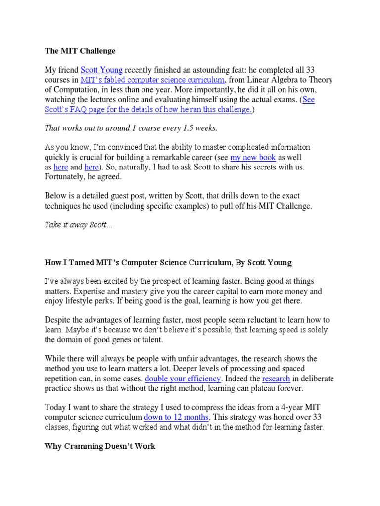 The MIT Challenge | PDF | Understanding | Insight