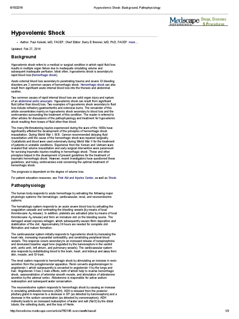 Hypovolemic Shock - Background, Pathophysiology | PDF | Shock ...