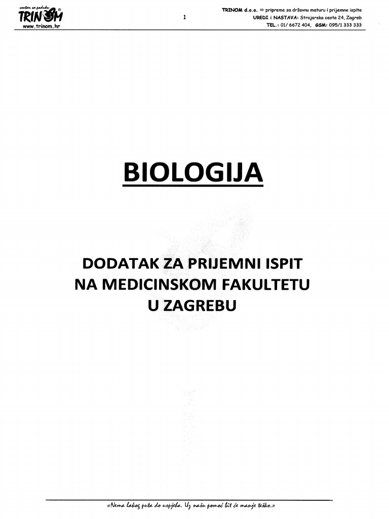 Biologija - Dodataka Za Medicinski Fakultet | PDF