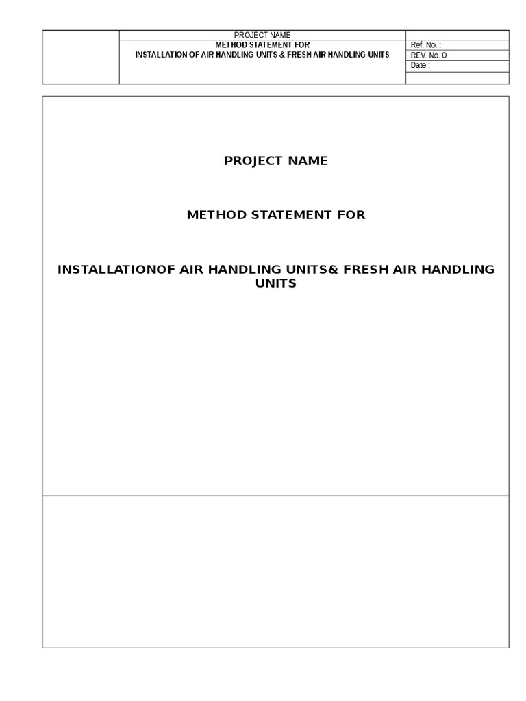 Method Statement For Installation Of Ahu Fahu Pdf Duct Flow