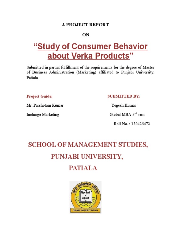 Study of Consumer Behavior About Verka Products | PDF | Consumer ...