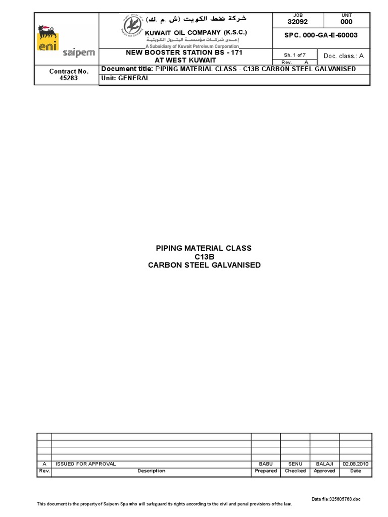 Piping Material Class c13b Bs 171 Project | PDF | Pipe (Fluid Conveyance) | Screw