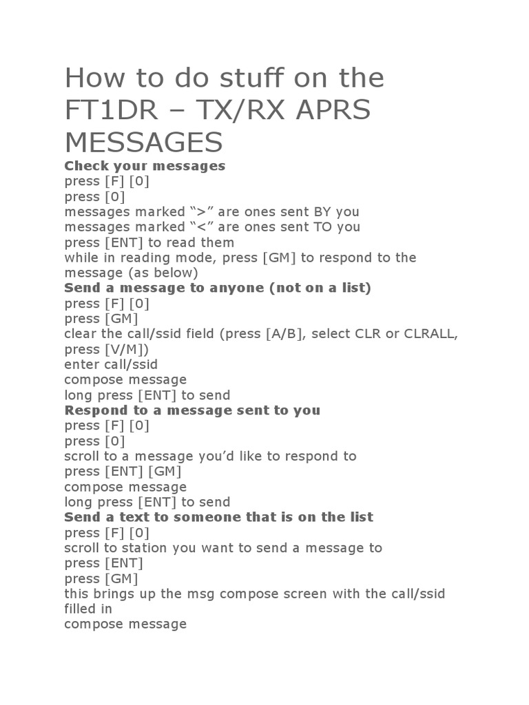 FT1DR APRS Messaging Guide | PDF