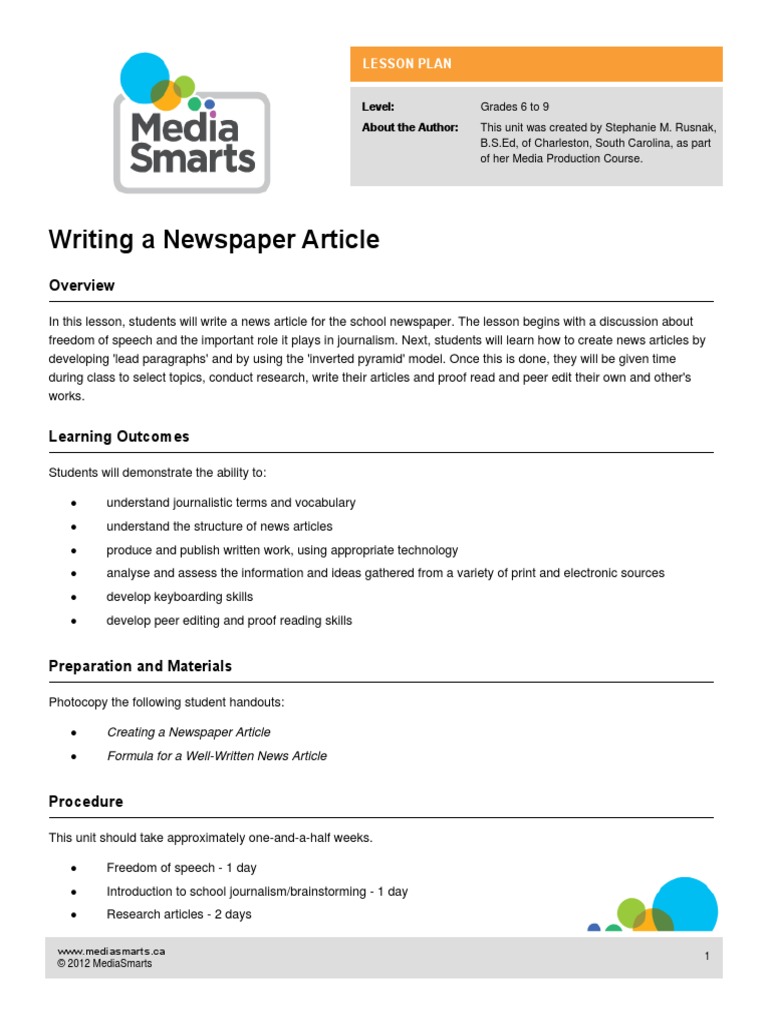 Lesson Writing Newspaper Article PDF | PDF | Newspapers | Journalism