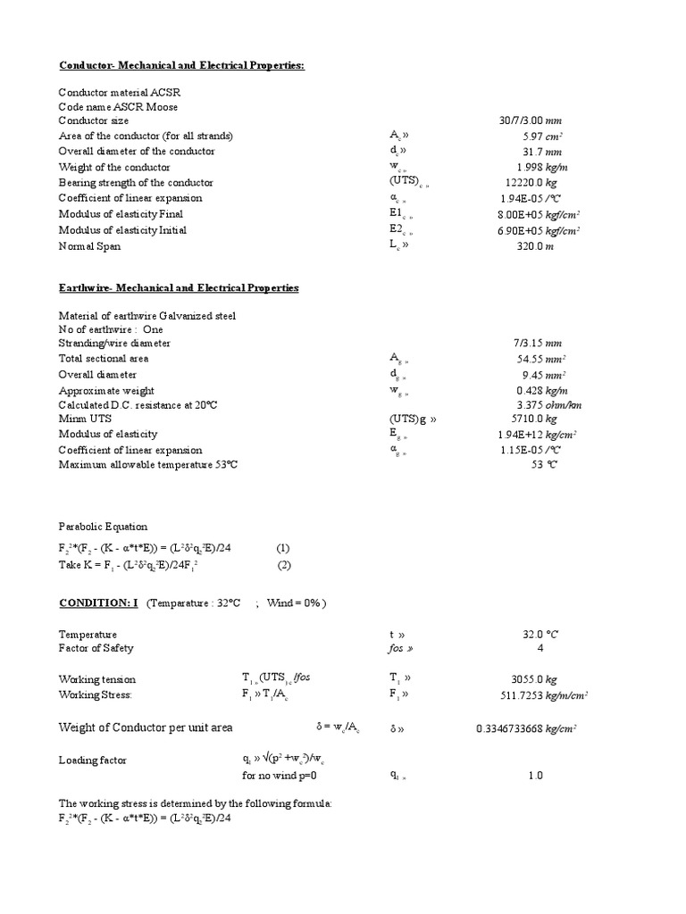 Conductor-Mechanical and Electrical Properties:: Weight of Conductor ...