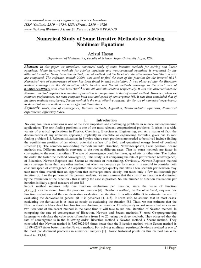 Numerical Study of Some Iterative Methods For Solving Nonlinear ...