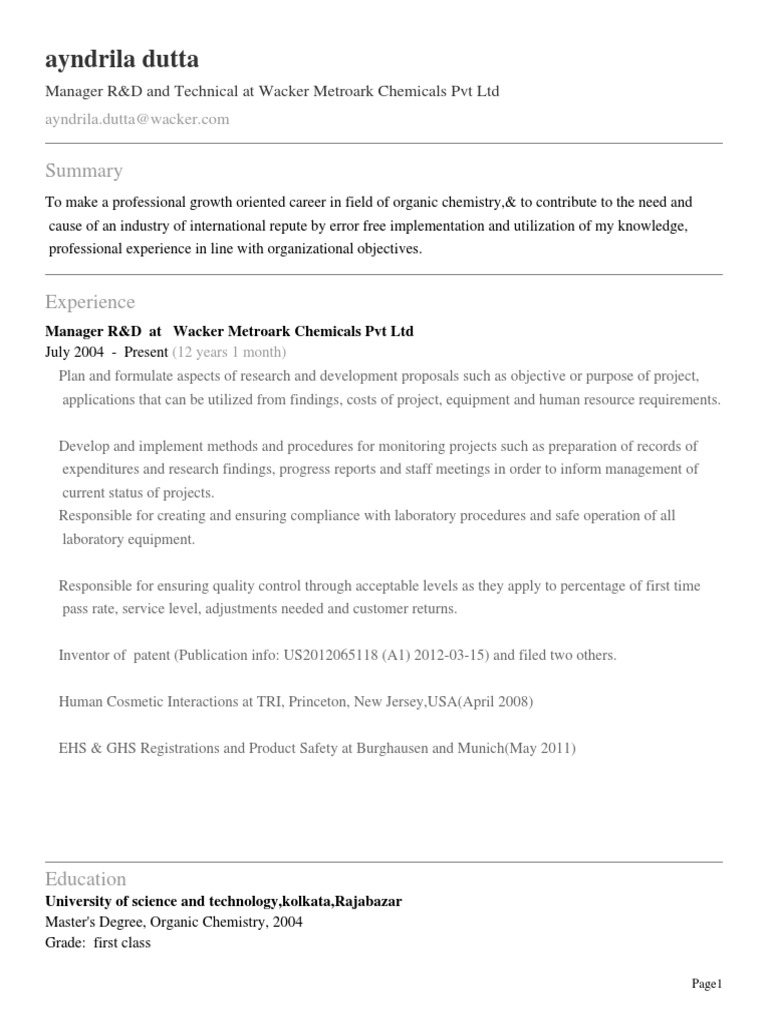 Ayndrila Dutta: Manager R&D and Technical at Wacker Metroark Chemicals ...