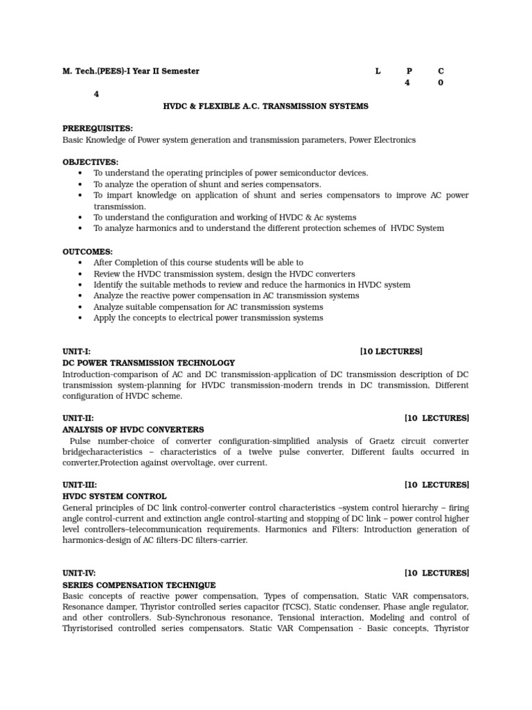 Hvdc&Facts Syllabus | PDF | High Voltage Direct Current | Electric Power Transmission