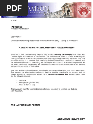 Adamson University Letterhead