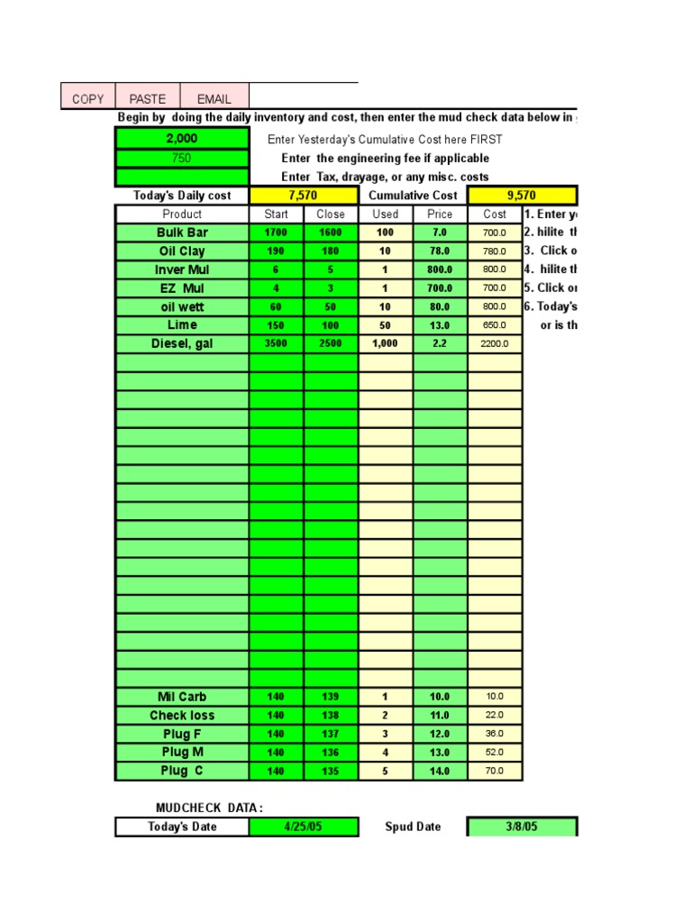 Basic Mud Reportv1.5 | PDF | Barrel (Unit) | Drilling Rig