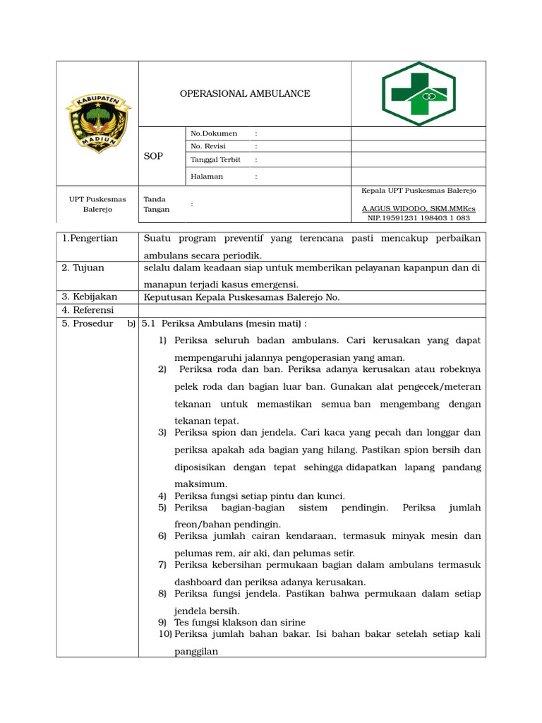SOP Operasional Ambulance | PDF