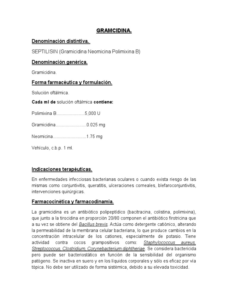 Gramicidina: Uso y Dosis Oftálmica | PDF | Antibióticos | Medicamentos ...
