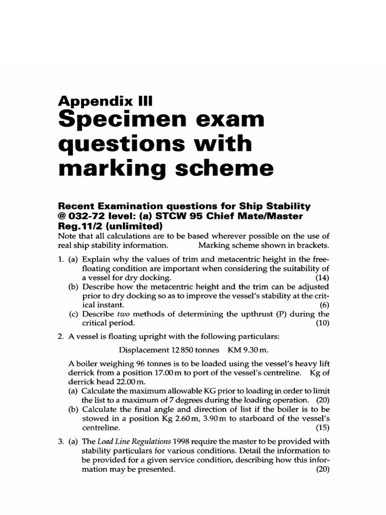 Exam Question For Ships Stability | PDF | Shipbuilding | Naval Architecture