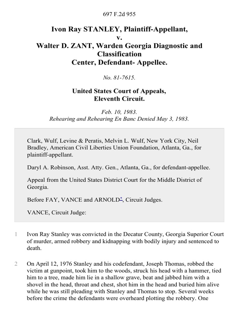 Ivon Ray Stanley v. Walter D. Zant, Warden Georgia Diagnostic and ...