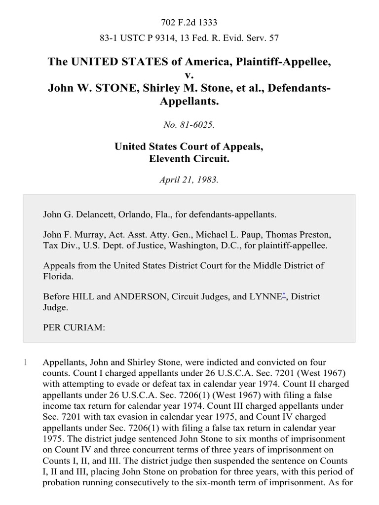 The United States of America v. John W. Stone, Shirley M. Stone, 702 F ...