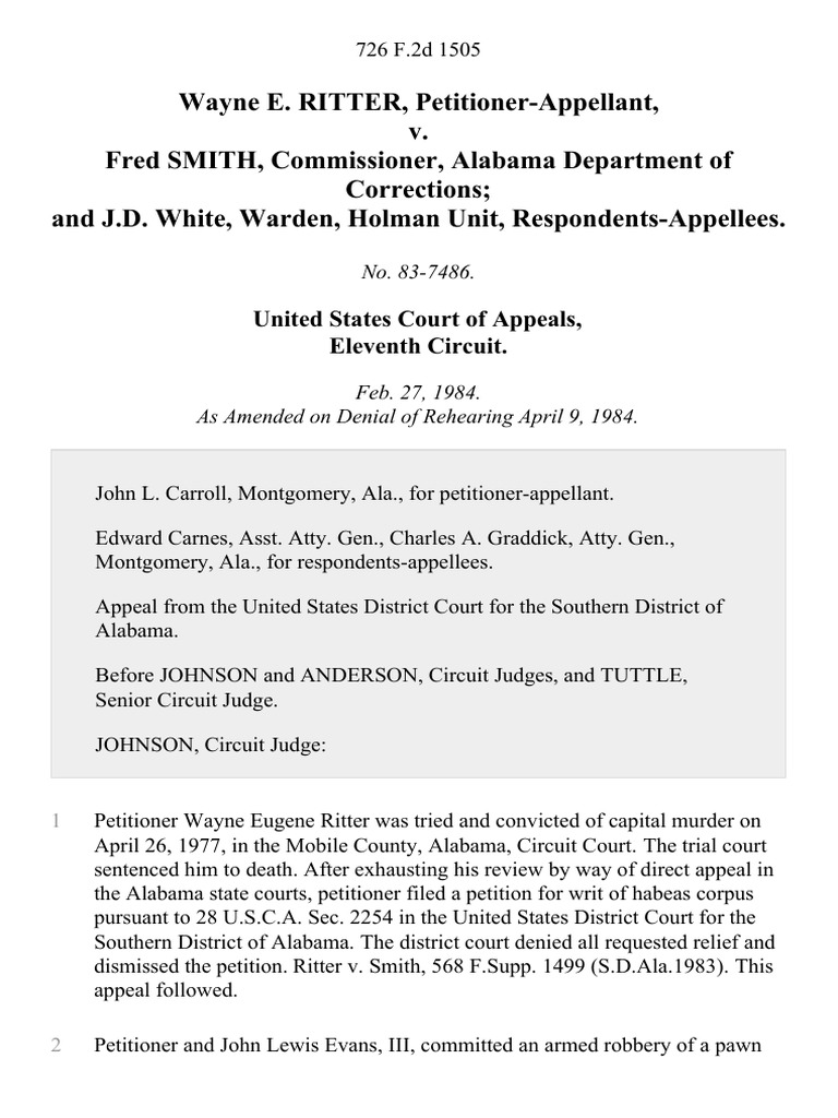 Wayne E. Ritter v. Fred Smith, Commissioner, Alabama Department of ...