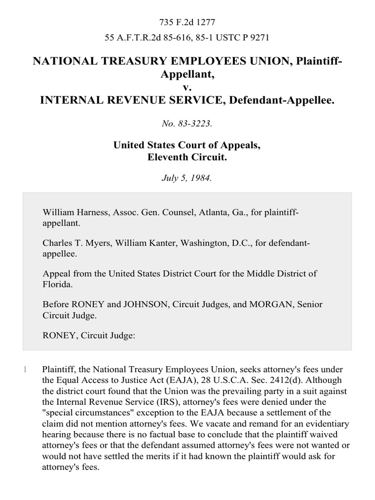 National Treasury Employees Union v. Internal Revenue Service, 735 F.2d ...