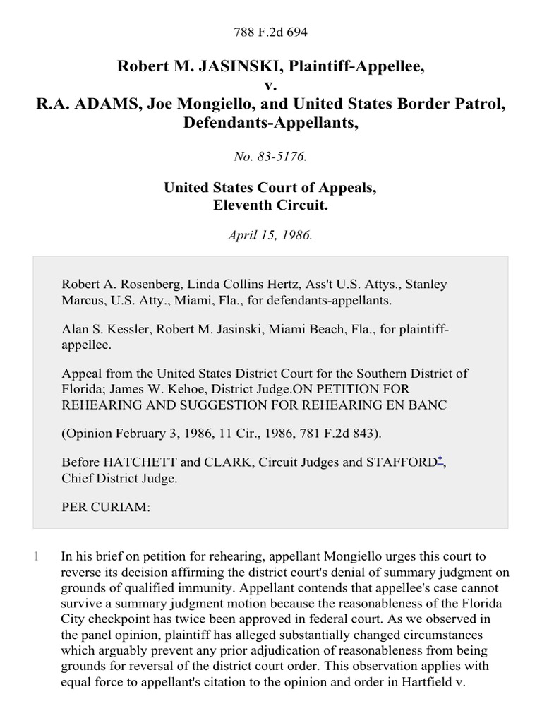 Robert M. Jasinski v. R.A. Adams, Joe Mongiello, and United States ...