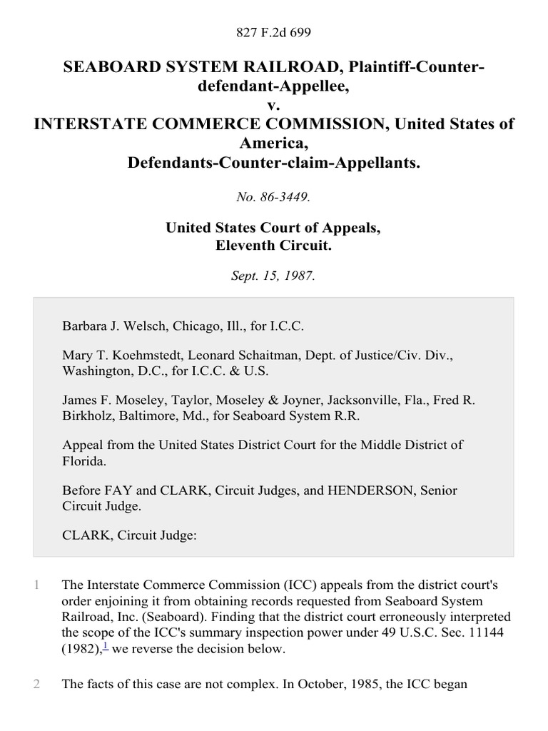 Seaboard System Railroad, Plaintiff-Counter-Defendant-Appellee v. Interstate Commerce Commission ...
