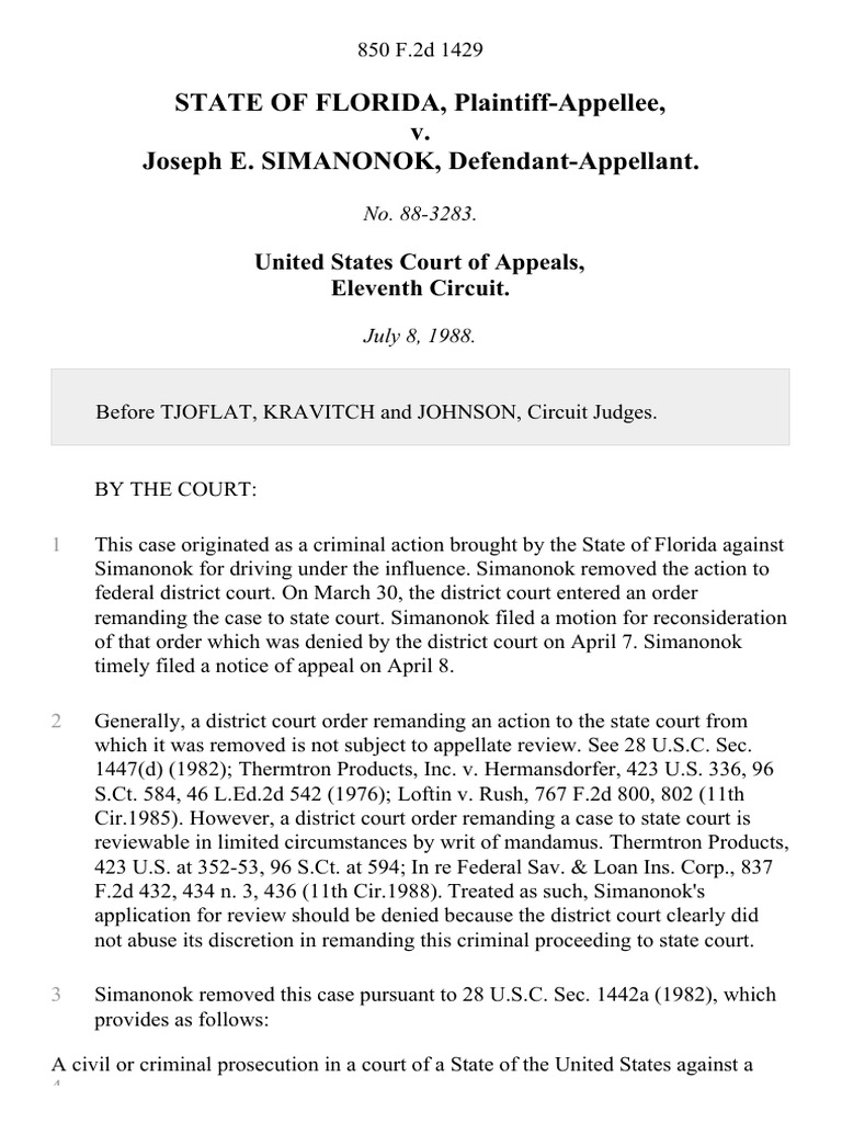 State of Florida v. Joseph E. Simanonok, 850 F.2d 1429, 11th Cir. (1988 ...