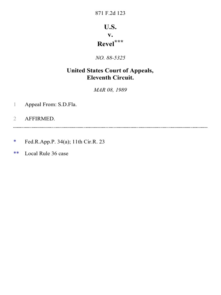 United States v. Revel, 871 F.2d 123, 11th Cir. (1989) | PDF | United ...