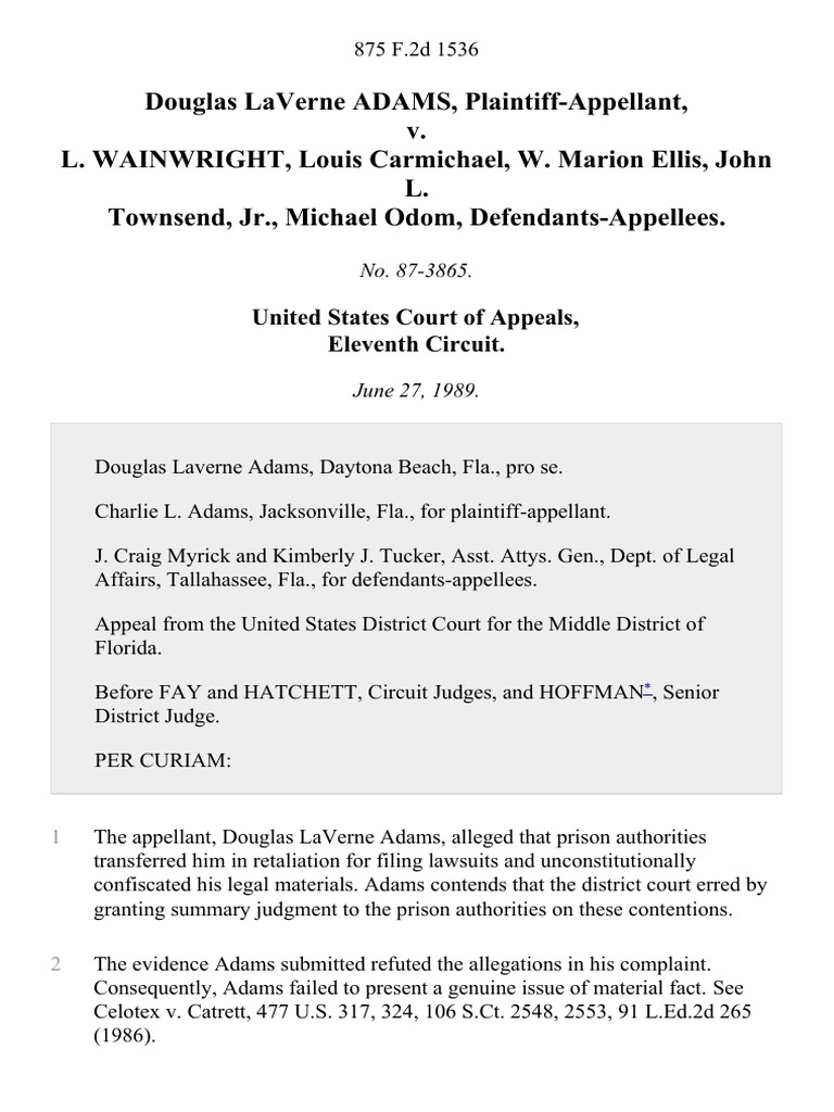 Douglas Laverne Adams v. L. Wainwright, Louis Carmichael, W. Marion ...