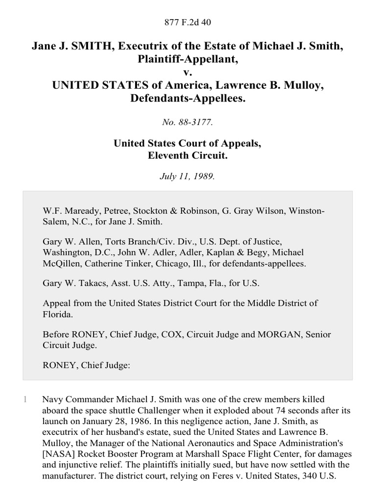 Smith v. United States: Challenger Case | PDF | Tort | Lawsuit