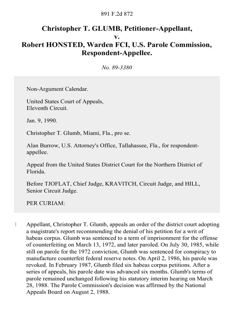 Christopher T. Glumb v. Robert Honsted, Warden Fci, U.S. Parole ...