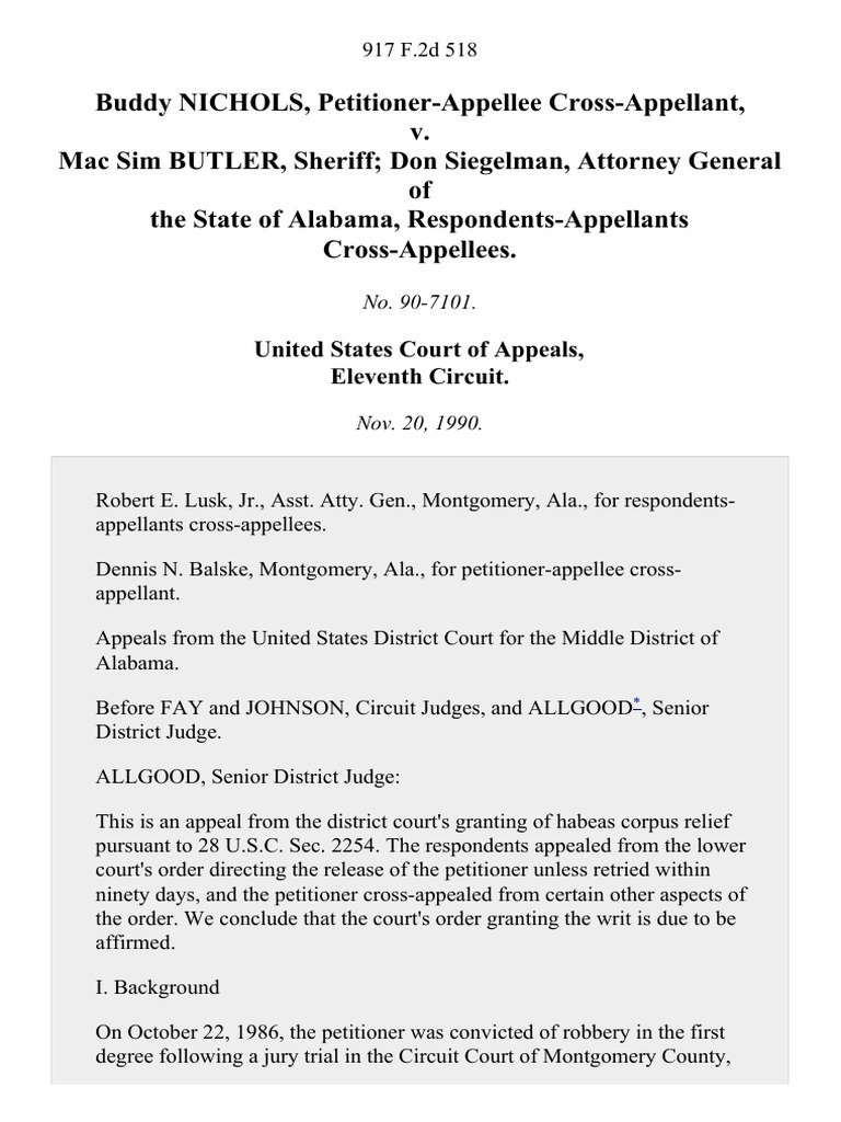 Buddy Nichols, Cross-Appellant v. Mac Sim Butler, Sheriff Don Siegelman ...