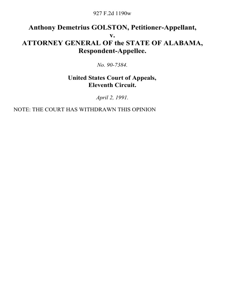 Anthony Demetrius Golston v. Attorney General of The State of Alabama ...
