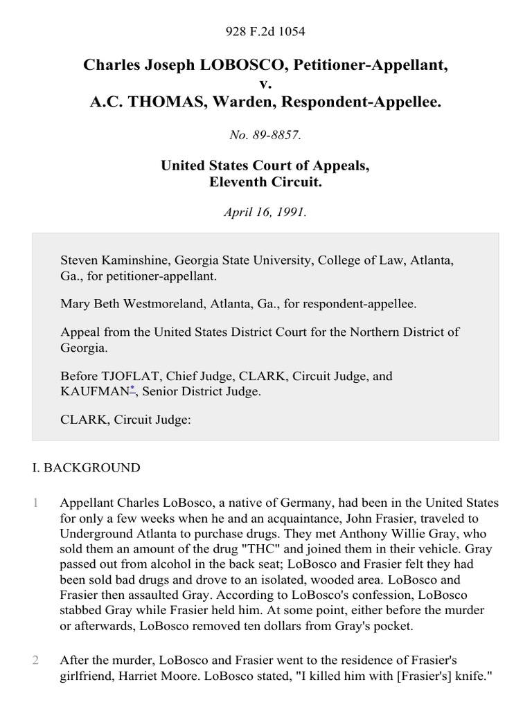 Charles Joseph Lobosco v. A.C. Thomas, Warden, 928 F.2d 1054, 11th Cir ...