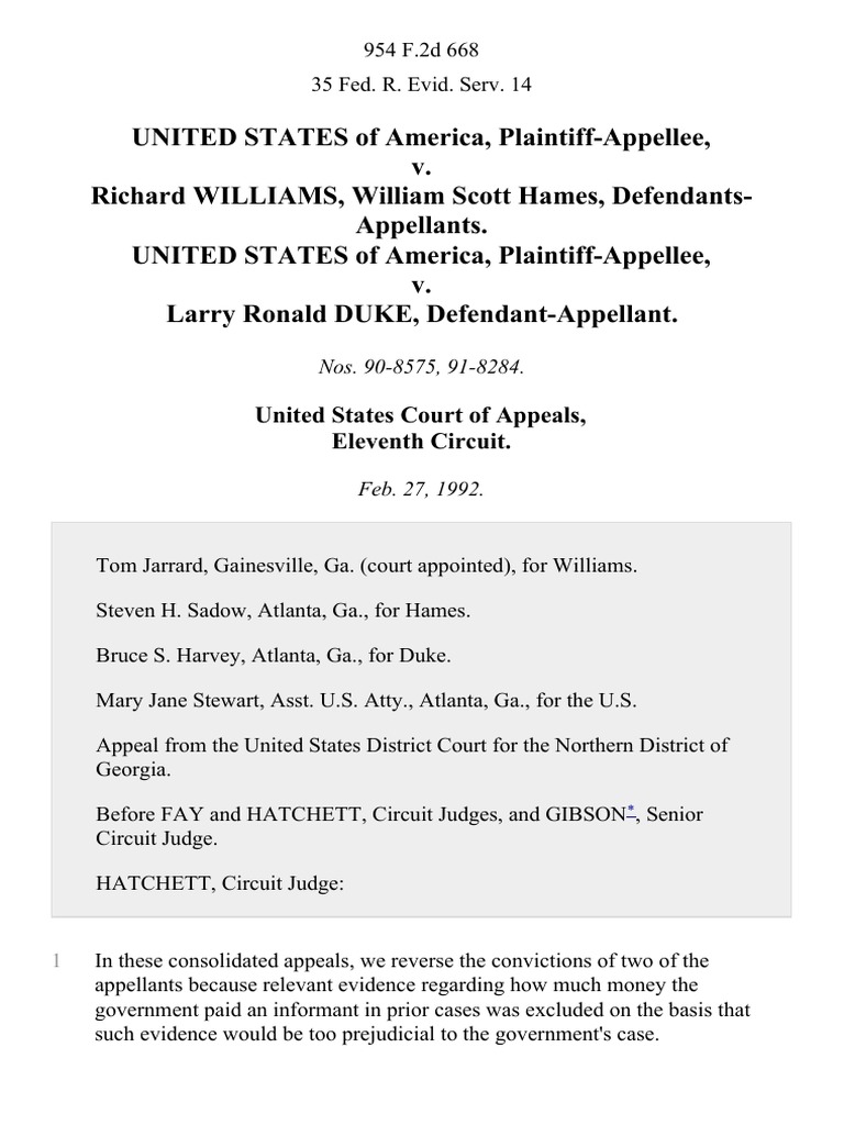 United States v. Richard Williams, William Scott Hames, United States ...