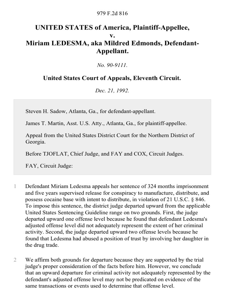 United States v. Miriam Ledesma, AKA Mildred Edmonds, 979 F.2d 816 ...