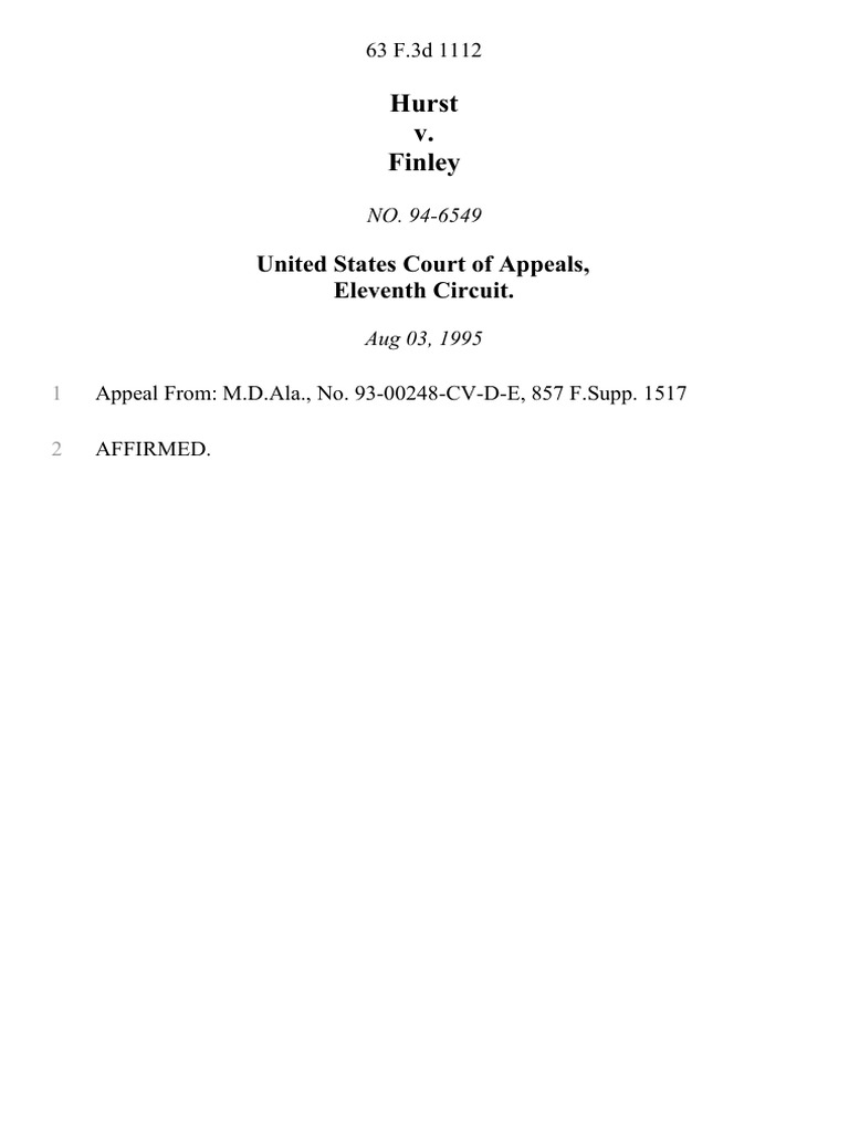 Hurst v. Finley, 63 F.3d 1112, 11th Cir. (1995) | PDF