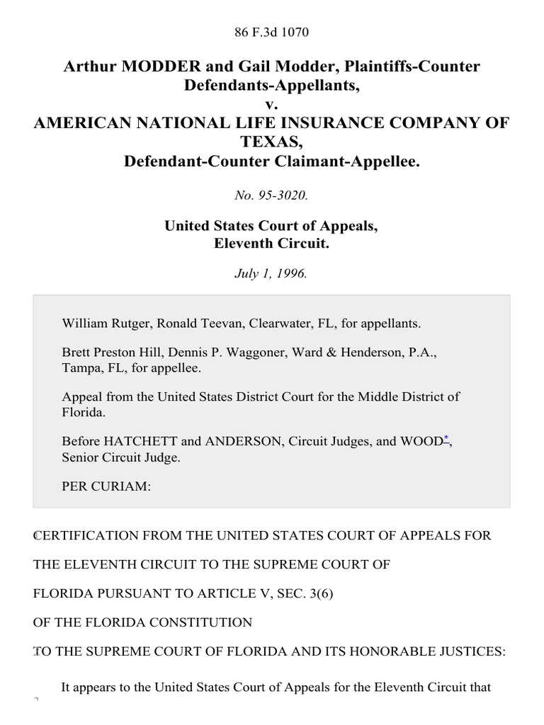 Arthur Modder and Gail Modder, Plaintiffs-Counter v. American National ...