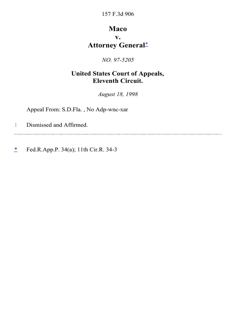 MacO v. Attorney General, 157 F.3d 906, 11th Cir. (1998) | PDF