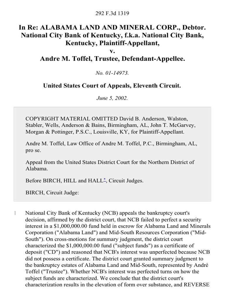 National City Bank of Kentucky v. Andre M. Toffel, 292 F.3d 1319, 11th ...