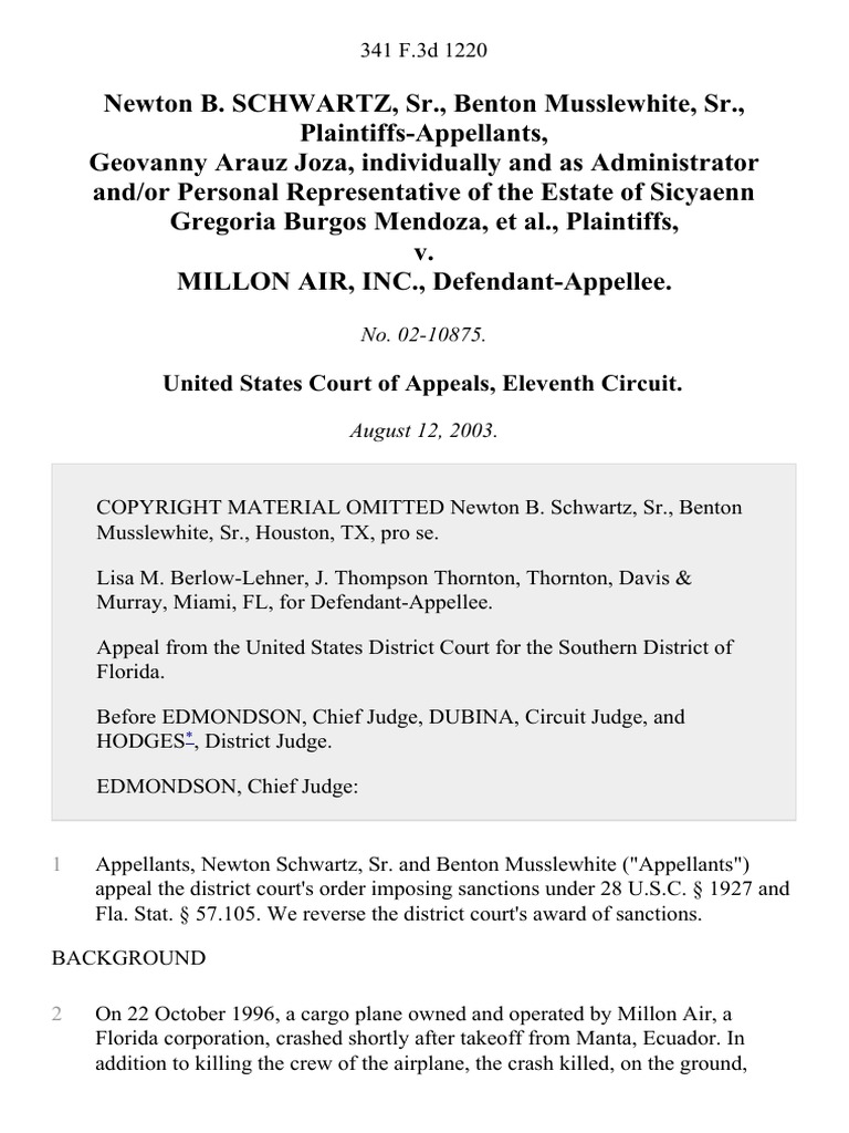Schwartz v. Millon Air, Inc., 341 F.3d 1220, 11th Cir. (2003) | PDF ...