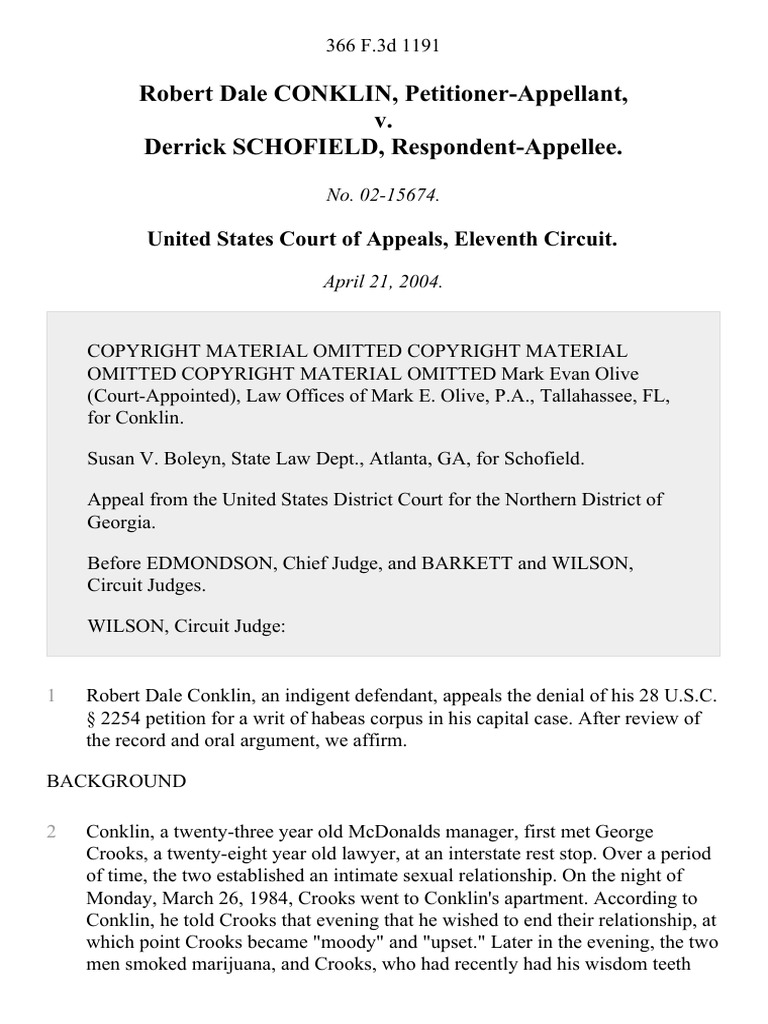 Robert Dale Conklin v. Derrick Schofield, 366 F.3d 1191, 11th Cir ...