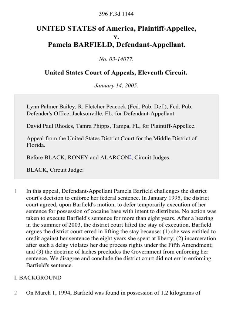 United States v. Pamela Barfield, 396 F.3d 1144, 11th Cir. (2005) | PDF ...