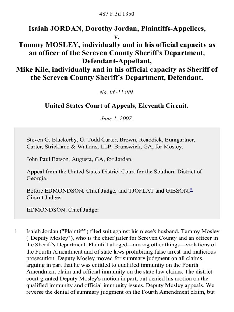 Isaiah Jordan v. Tommy Mosley, 487 F.3d 1350, 11th Cir. (2007) | PDF ...