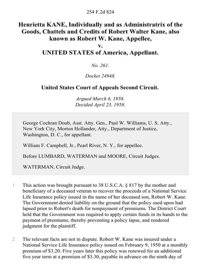 Henrietta Kane, Individually and As Administratrix of The Goods ...