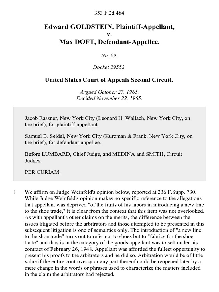 Edward Goldstein v. Max Doft, 353 F.2d 484, 2d Cir. (1965) | PDF ...