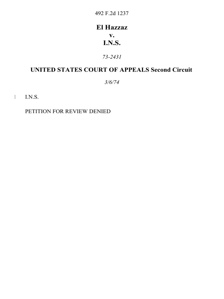 El Hazzaz v. I.N.S, 492 F.2d 1237, 2d Cir. (1974) | PDF | Federal ...